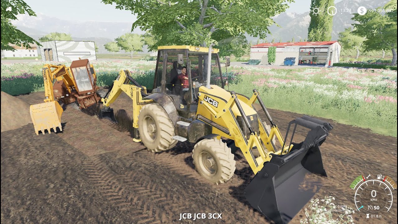jcb backhoe and case excavator digging for drainage construction / fs19 ...