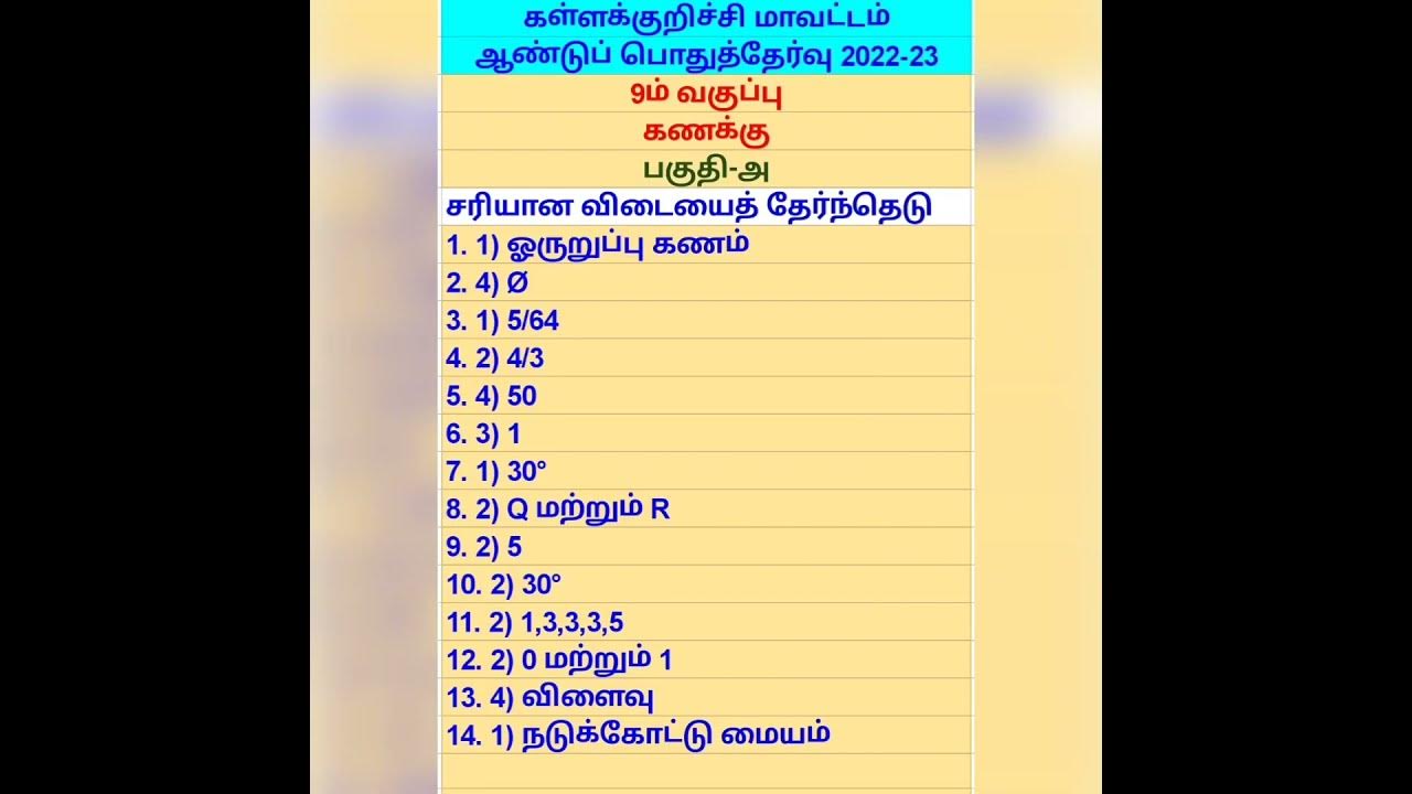 9th Standard Maths One Marks Answer Key KALLAKURICHI DISTRICT YouTube 9th-standard-maths-one-marks-answer-key-kallakurichi-district-youtube