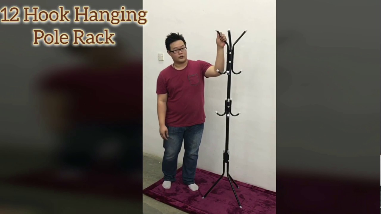 12 hook hanging pole rack - YouTube