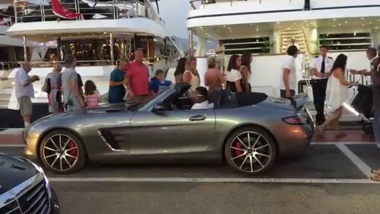 Lady Haya Saudi Royal Yacht in Puerto Banus 2 x SL Roadster - YouTube