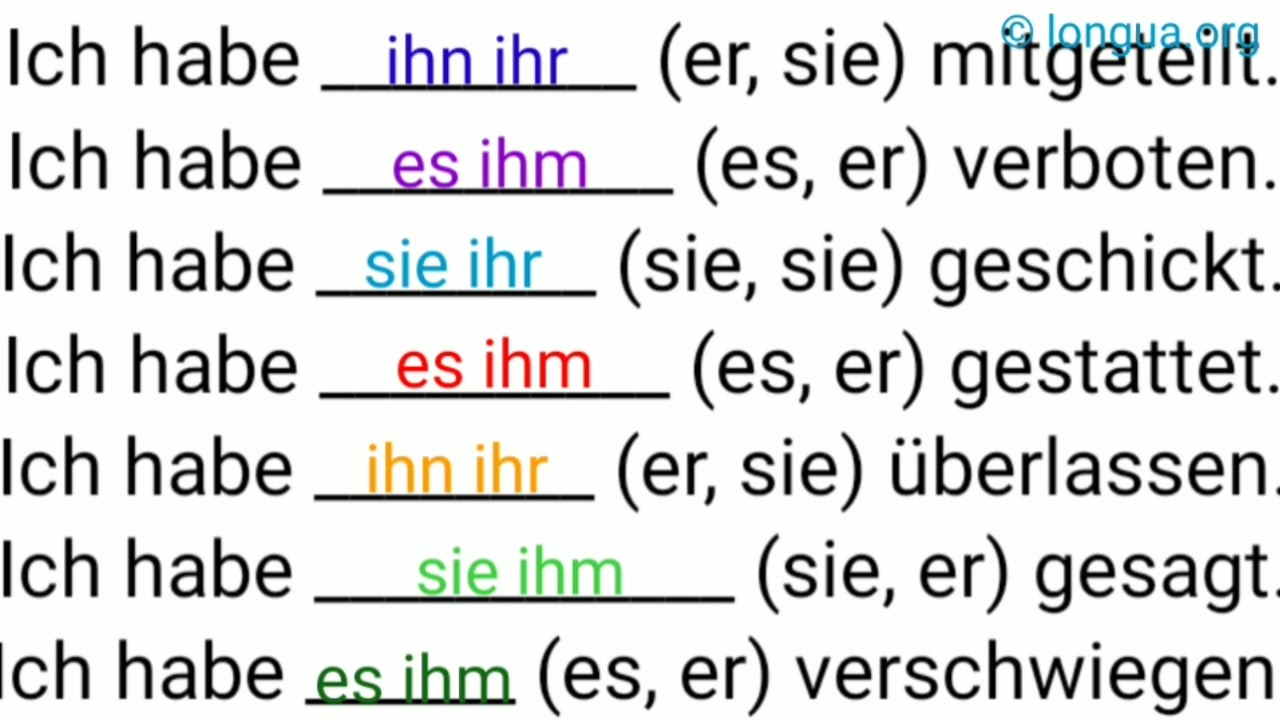Pronomen Mix - du, dich, dir, er, ihn, ihm, sie, ihr, es, wir, ihr ...