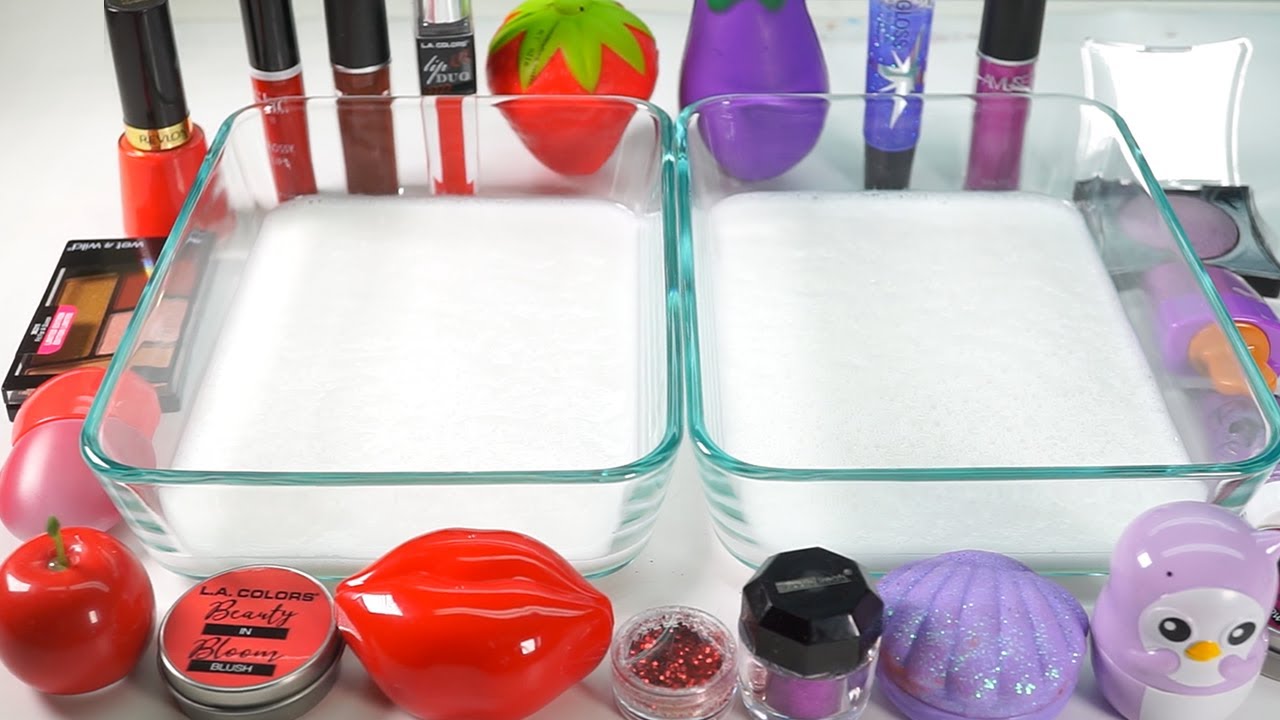 Red Vs Purple - Mixing Makeup Eyeshadow Into Slime Satisfying Slime ...