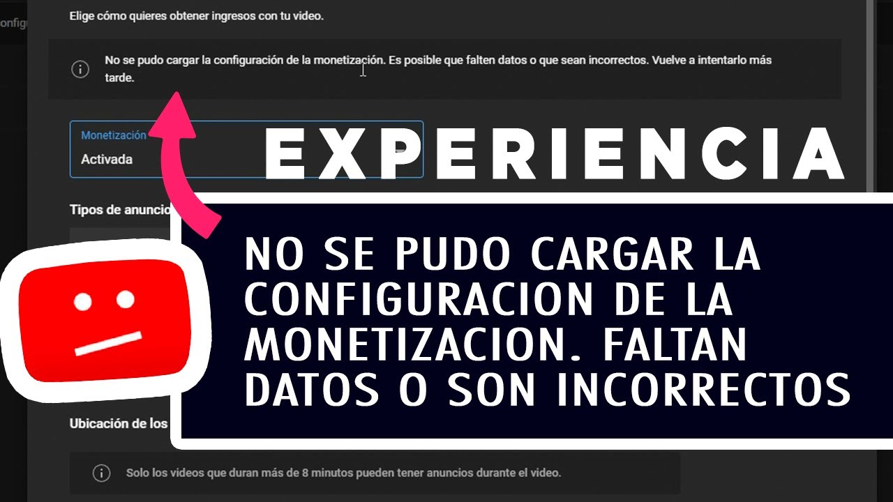 No se pudo cargar la configuración de monetizacion. Faltan datos o son ...