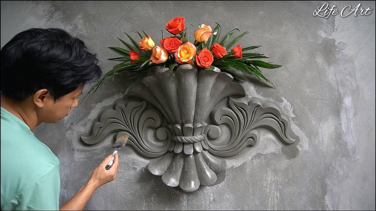 Great idea, flower bouquet on the wall with sand cement - YouTube