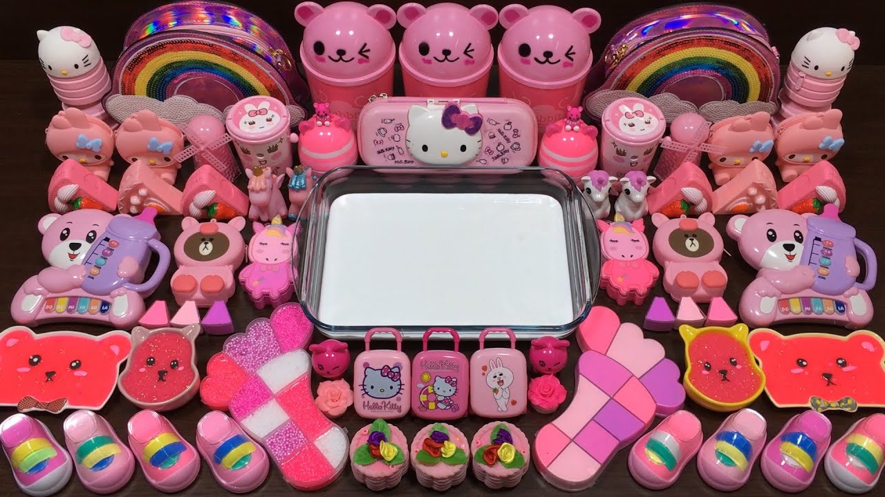 Pink Slime | Mixing Makeup and Glitter into Glossy Slime | Satisfying ...