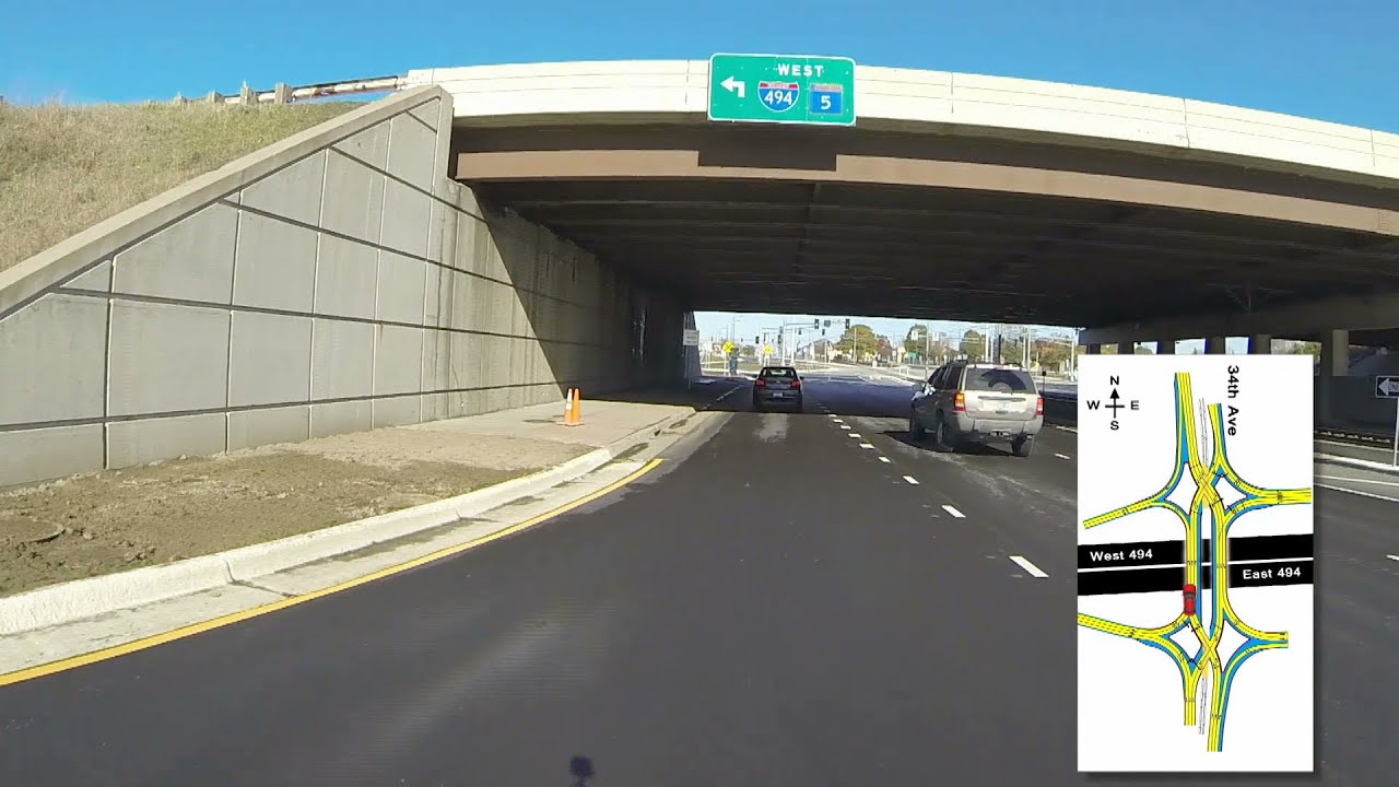 Diverging Diamond Interchange: I-494 & 34th Avenue - YouTube