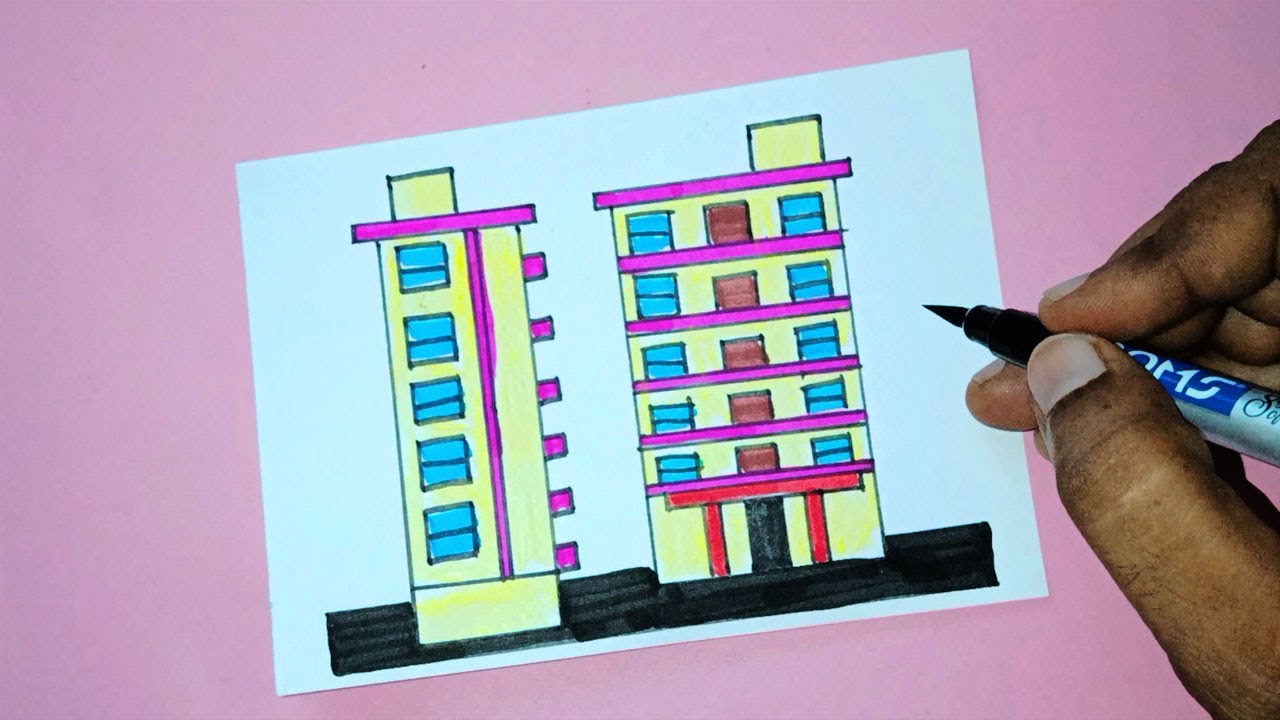 How to Draw an Apartment Building of Kids | Draw Types of Houses ...