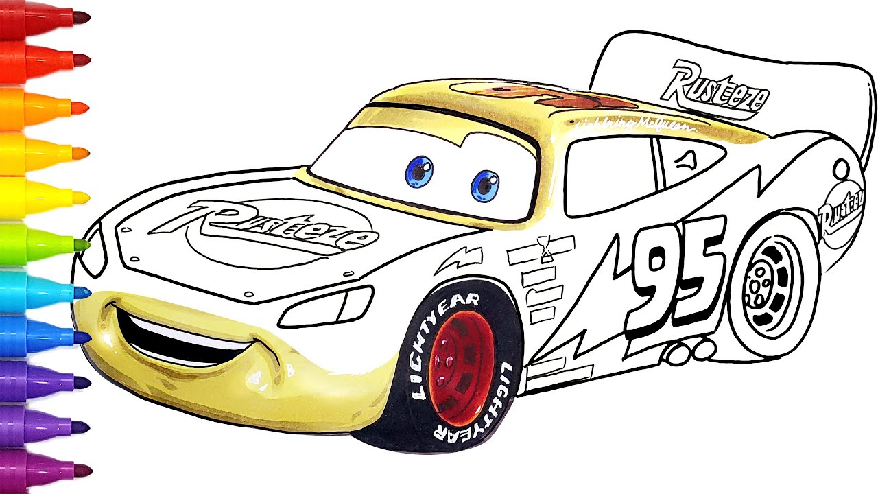 🎨 First Ever 🏆Golden Lightning McQueen Drawing! Step-by-Step CARS 3 Art ...