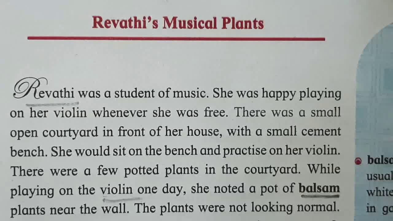 1.5 Revathi's Musical Plants | class 8 | English chapter - YouTube