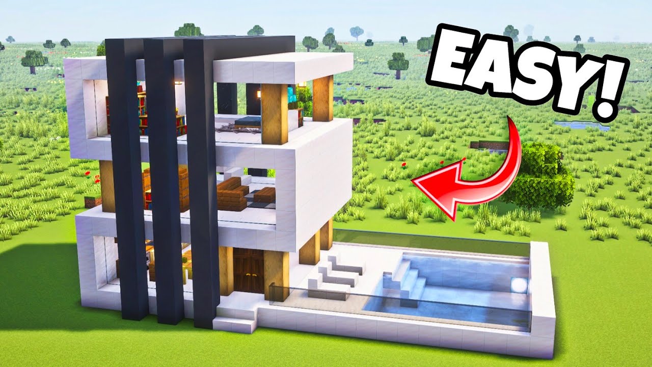 Minecraft: How to make an Easy Modern House with Pool - YouTube