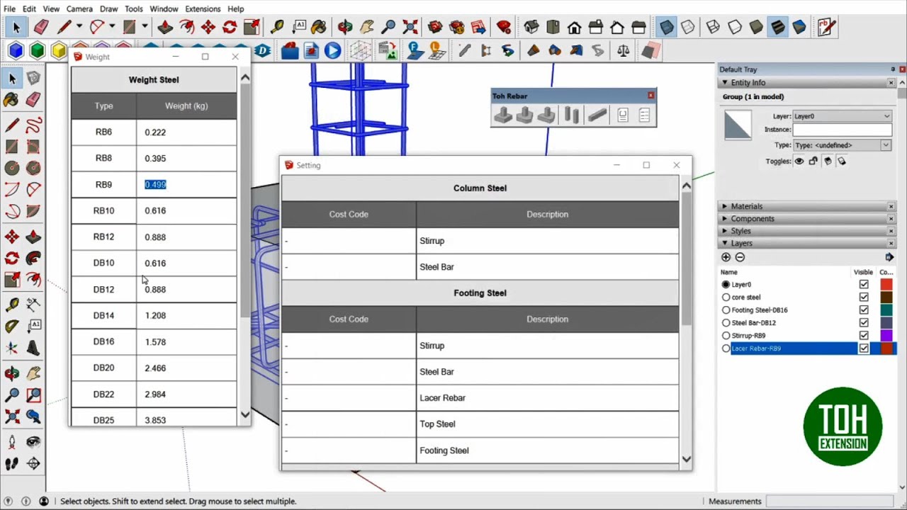 How to use Toh Rebar | (1) Setting | Extension for Sketchup - YouTube