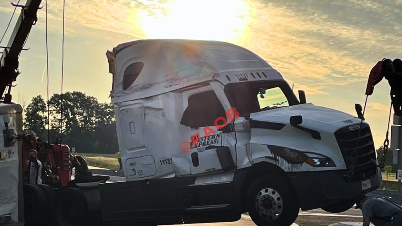 UPRIGHTING a rolled over tractor trailer - YouTube