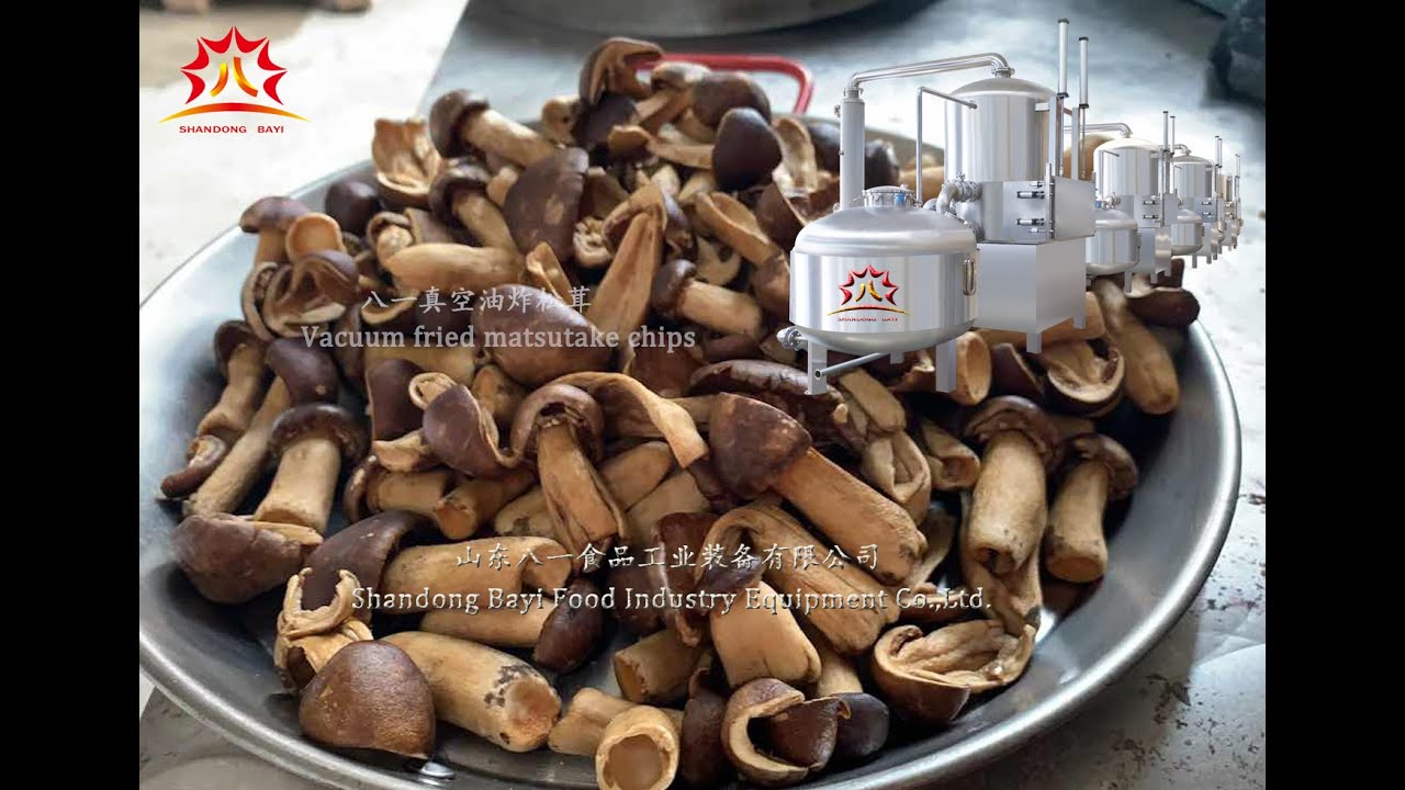 mushroom washing and vacuum frying processing line - YouTube