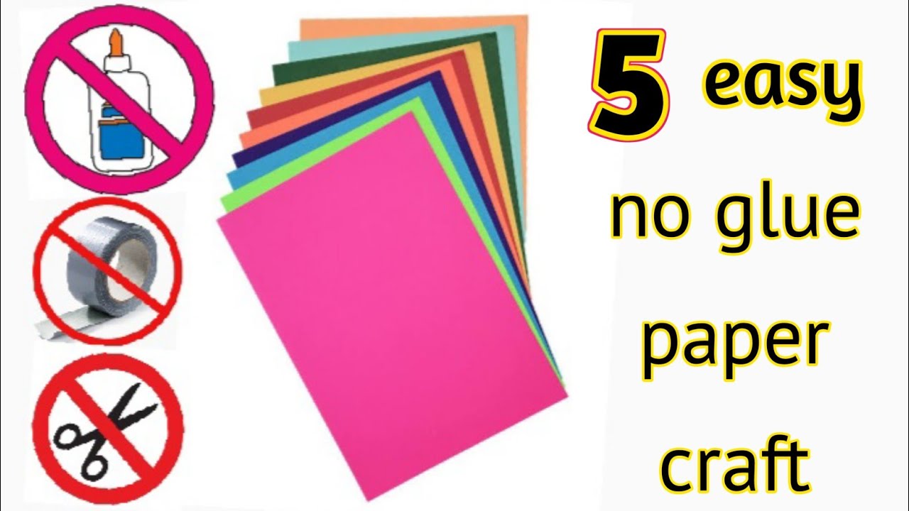 5 easy no glue paper craft|No glue papet craft|Paper craft without glue ...