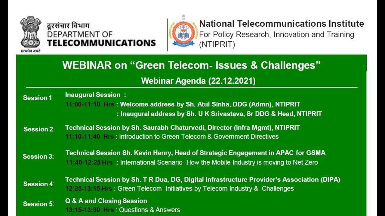 Webinar on "Green Telecom - Issues & Challenges" - YouTube
