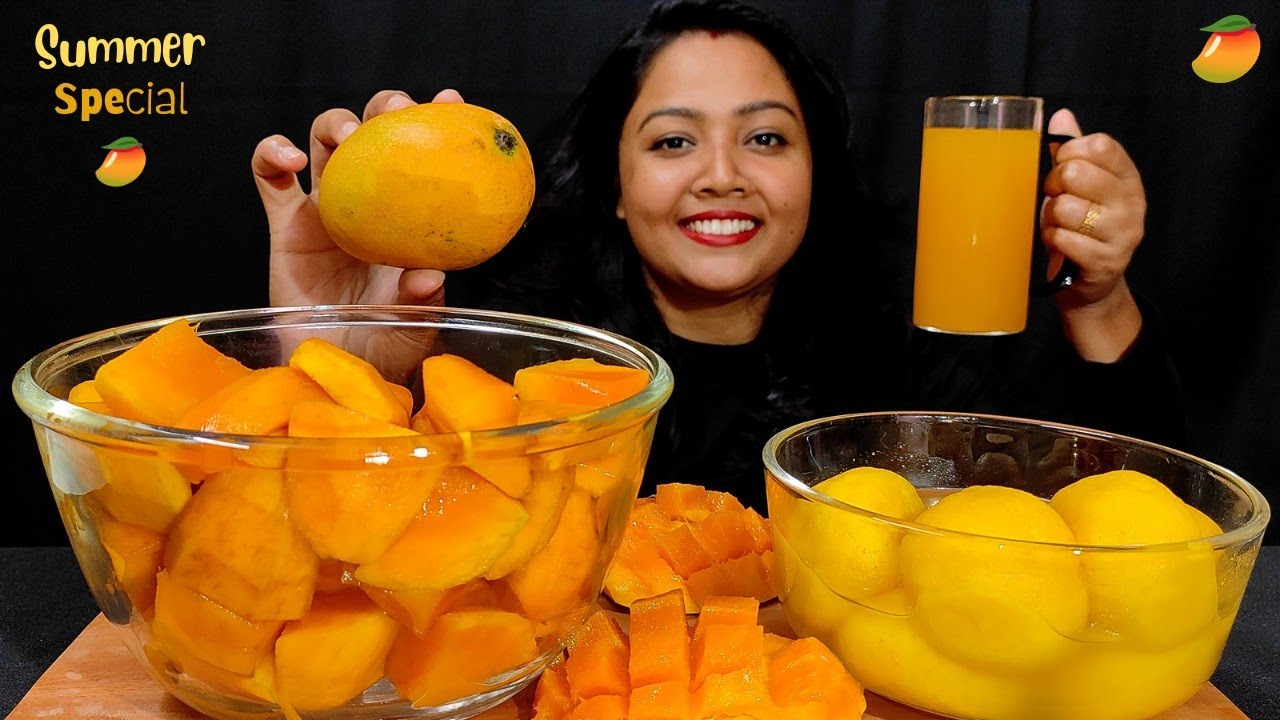 Eating 🥭 Mango + Yellow Rasgulla + Mango Drink | Summer Special Mukbang Mango Slice | PP Eats ...