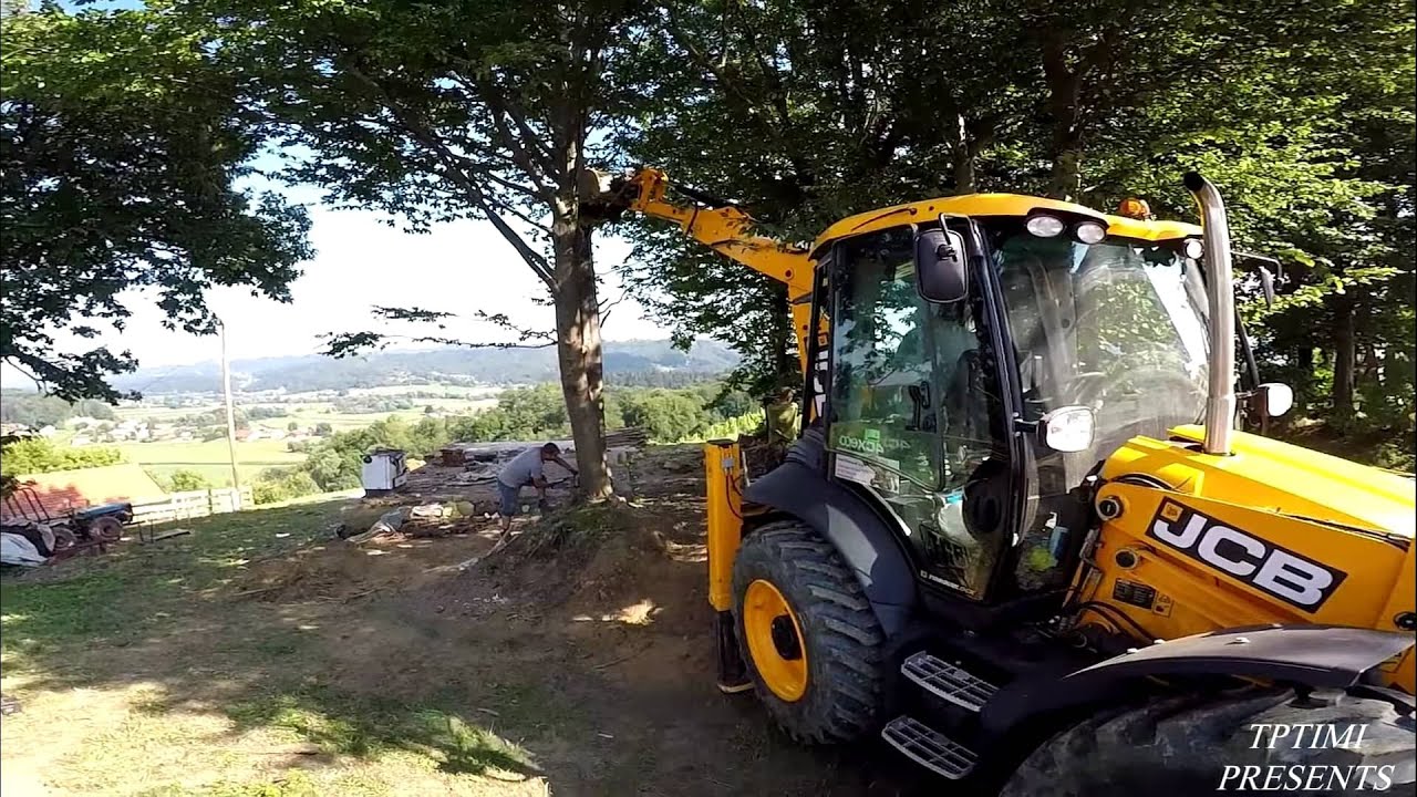 JCB 4CX backhoe Cutting Down Trees - YouTube