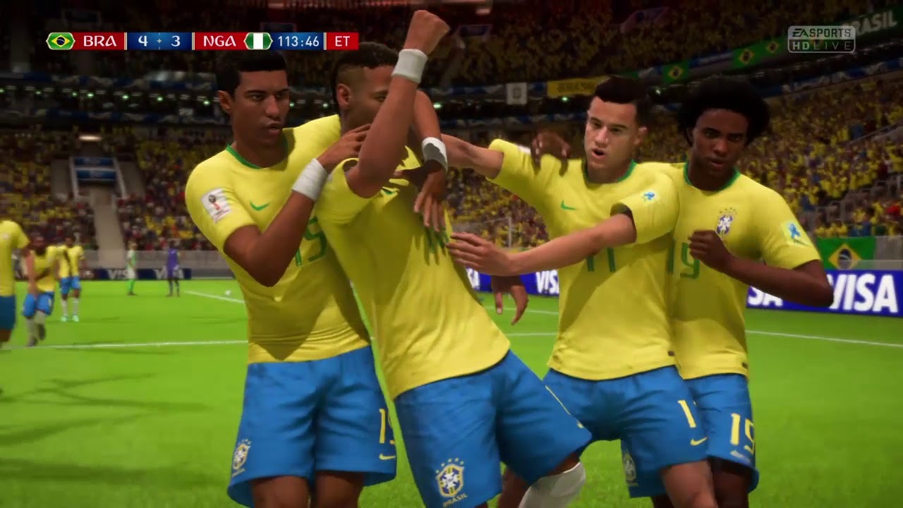 Brazil wins World Cup on FIFA 18 online (Portuguese commentary) - YouTube