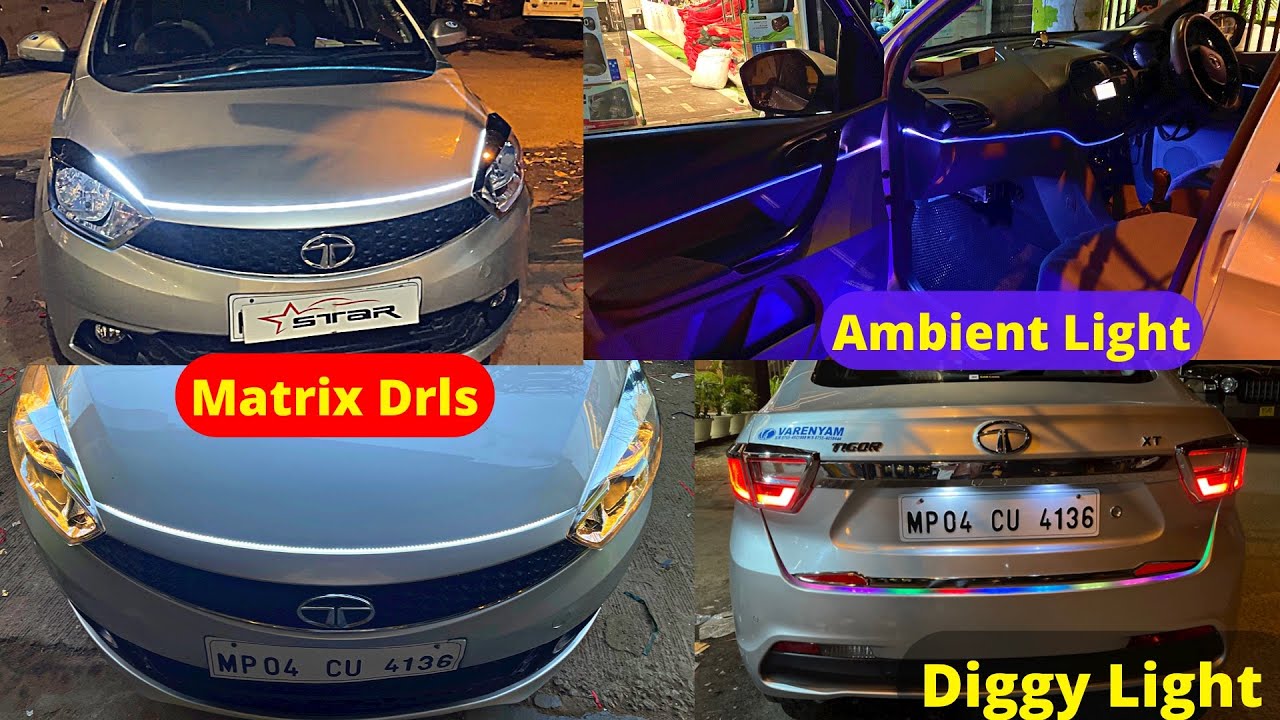 Tata Tigor Matrix DRL, EL Wire, Scuff plate, Diggy Light installed ...