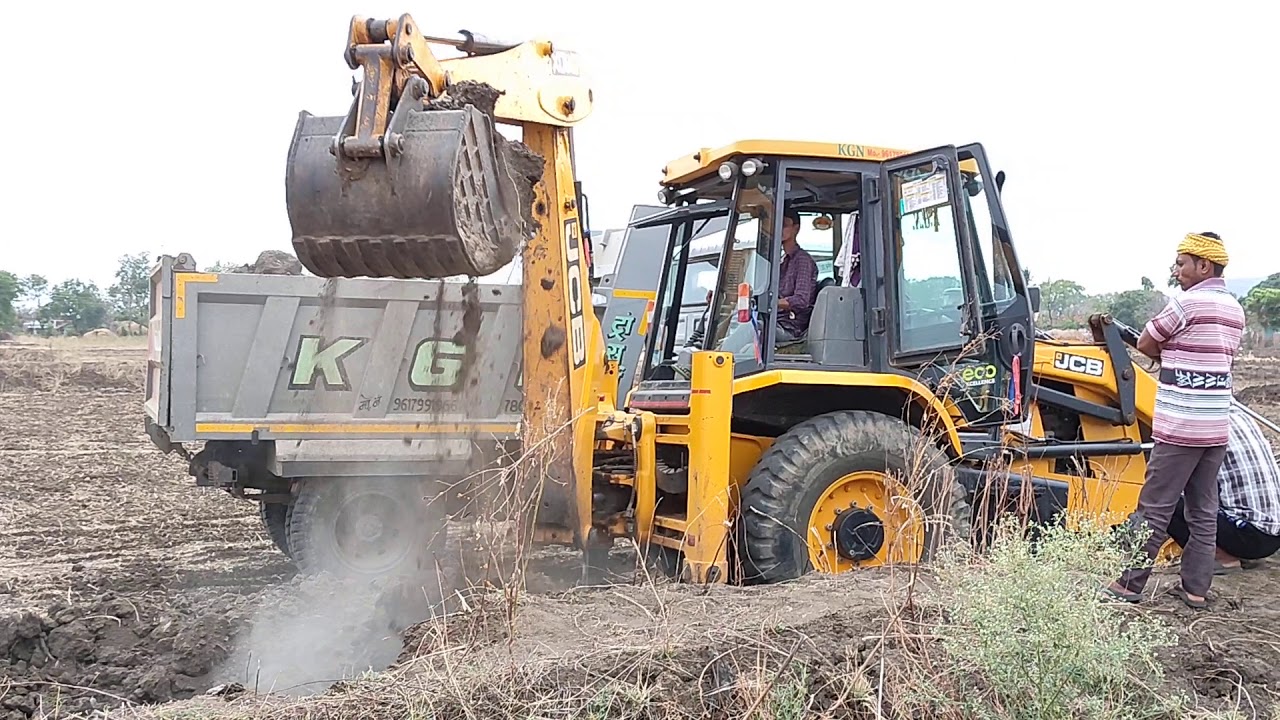 JCB Backhoe Machine Pushing Soil and Leveling Road - JCB 3DX Widening ...