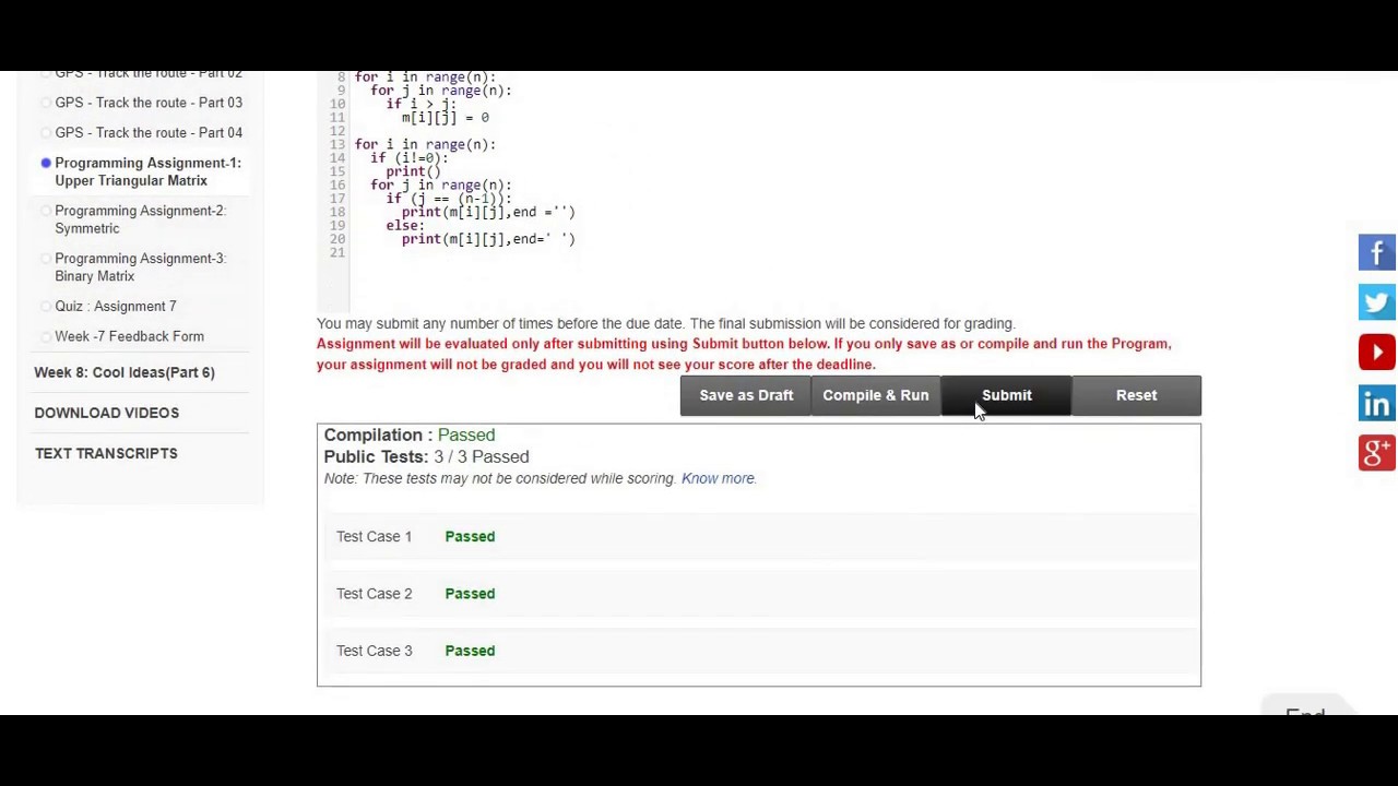 Nptel Joy Of Computing Using Python Week 7 Programming Assignment 1 Upper Triangular Matrix 4928