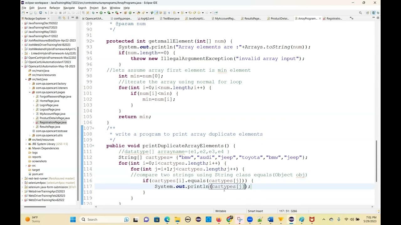 Corejava Array Programs Part2 May 29 2023 Youtube
