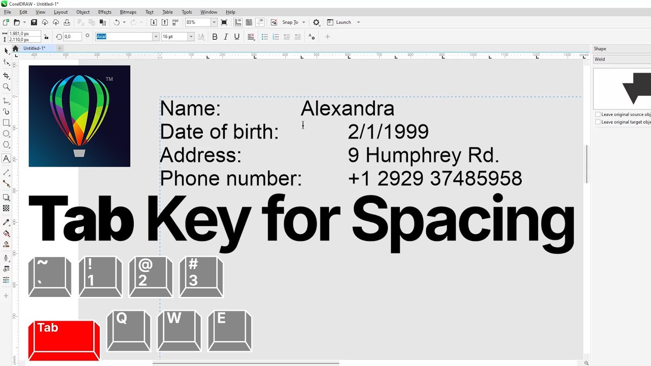 Design Tips - The "Tab" Key for Proper Text Spacing in CorelDraw. - YouTube