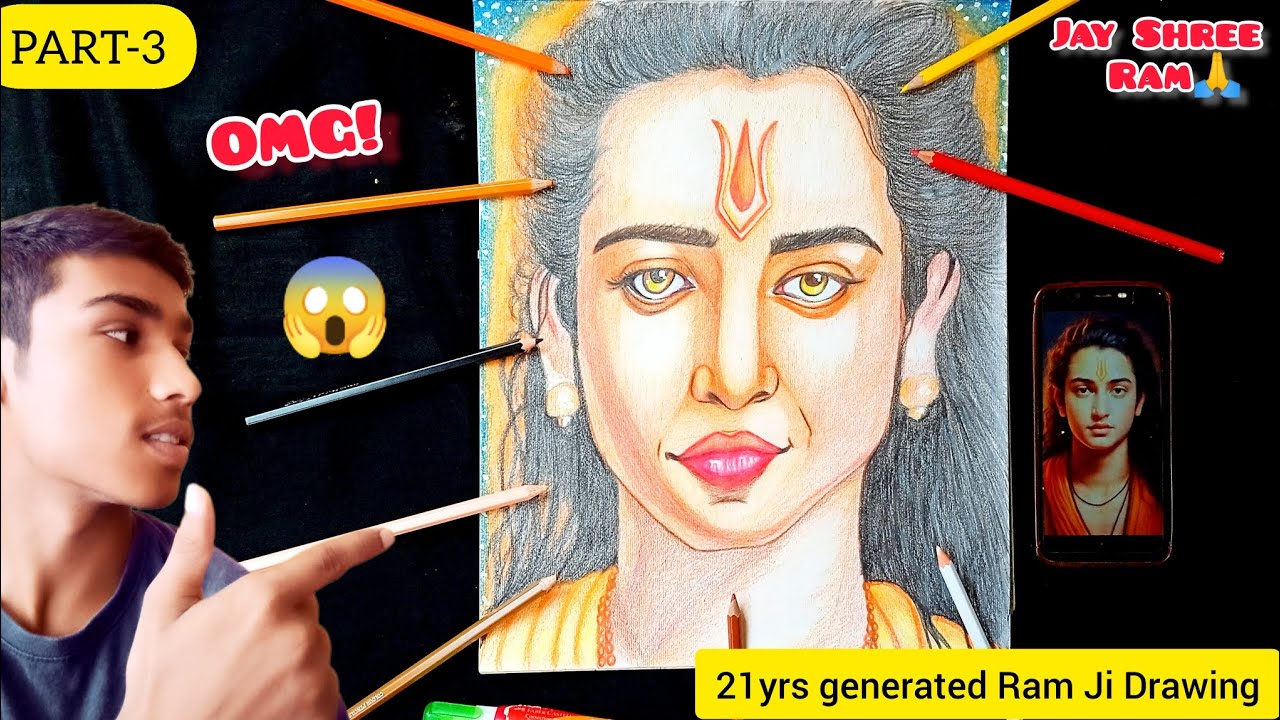 21yrs generated Ram ji Drawing, Sree Ram pencil colour drawing, Final ...