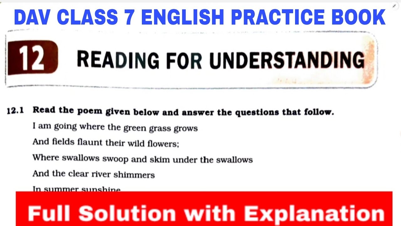 dav class 7 English Practice book chapter 12 Reading for Understanding ...