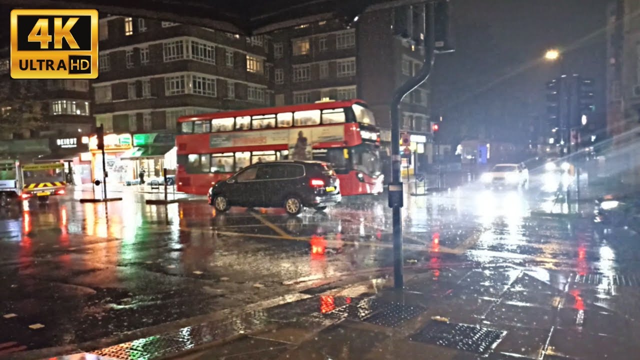 Watching Heavy Rain at Night in Central London - YouTube