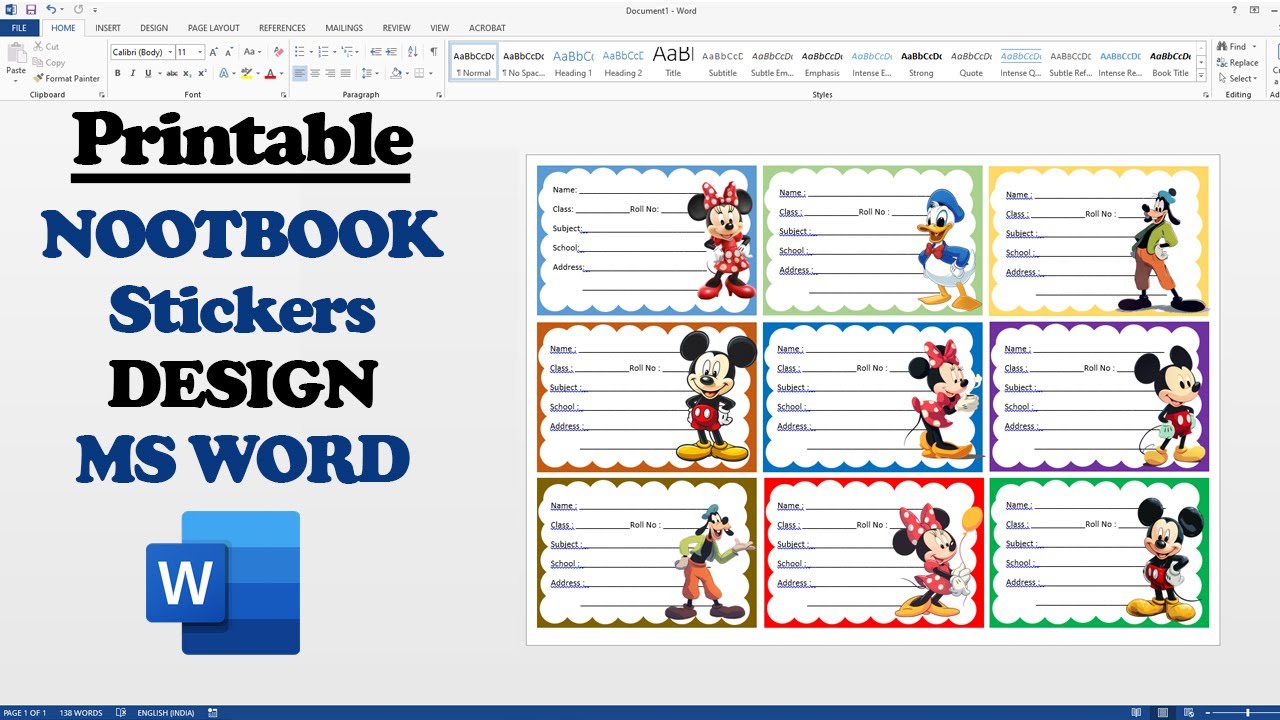 Stickers Design in Ms Word | How to make Nootbook Design - YouTube