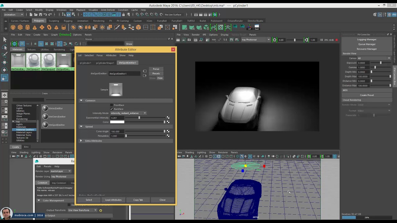Iray Spot Light in Maya - YouTube