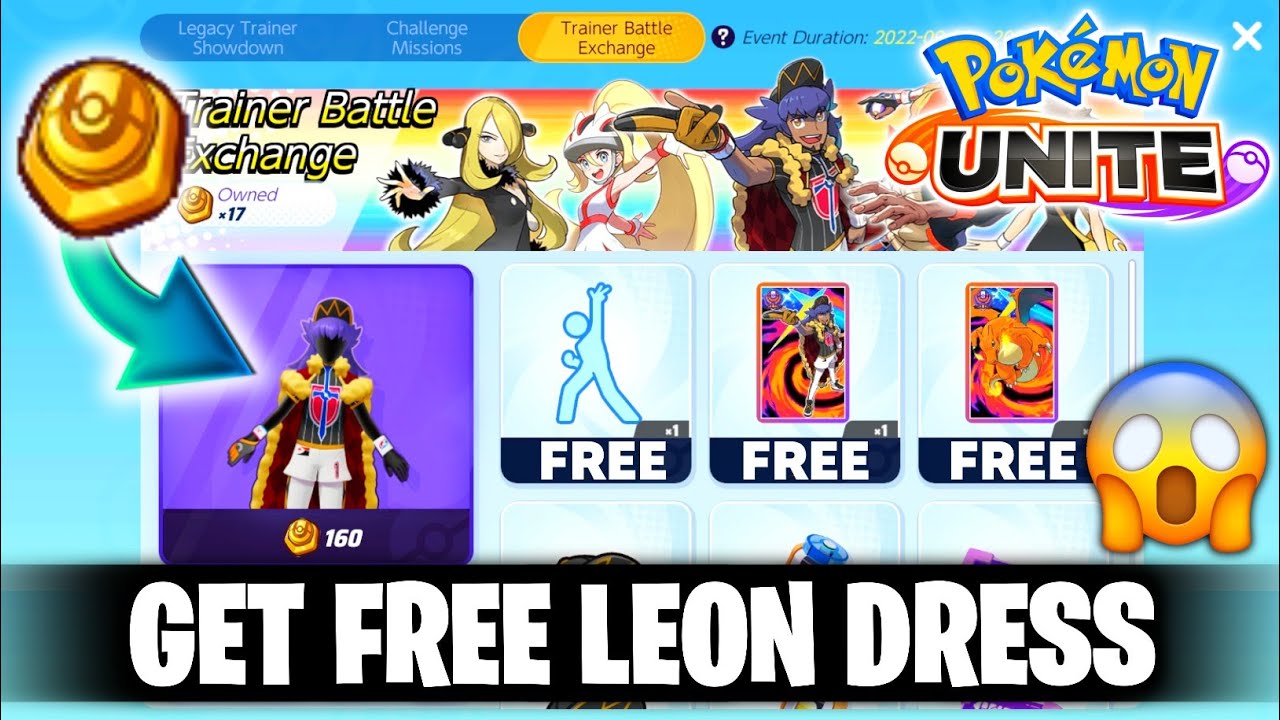 FREE 😱🔥CHAMPION LEON COSTUME IN POKEMON UNITE NEW EVENT LEGACY TRAINER ...