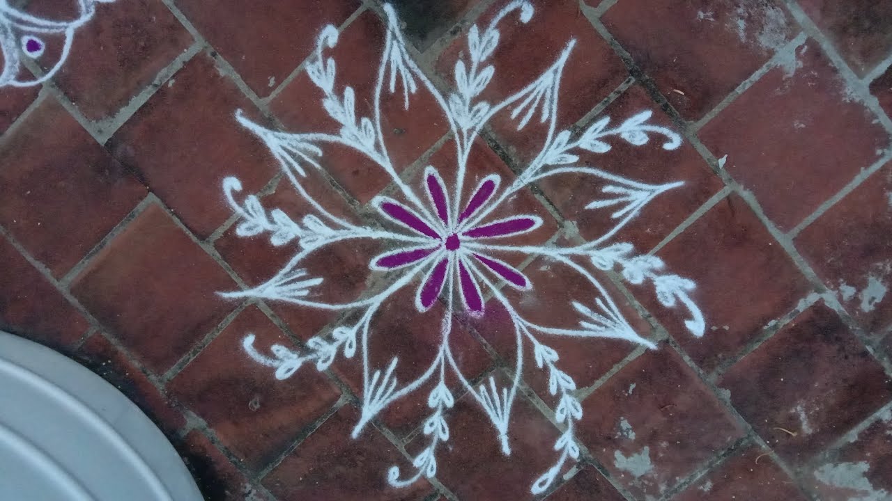 Simple and cute color poo kolam | poo kolam | simple kolam | cute kolam ...