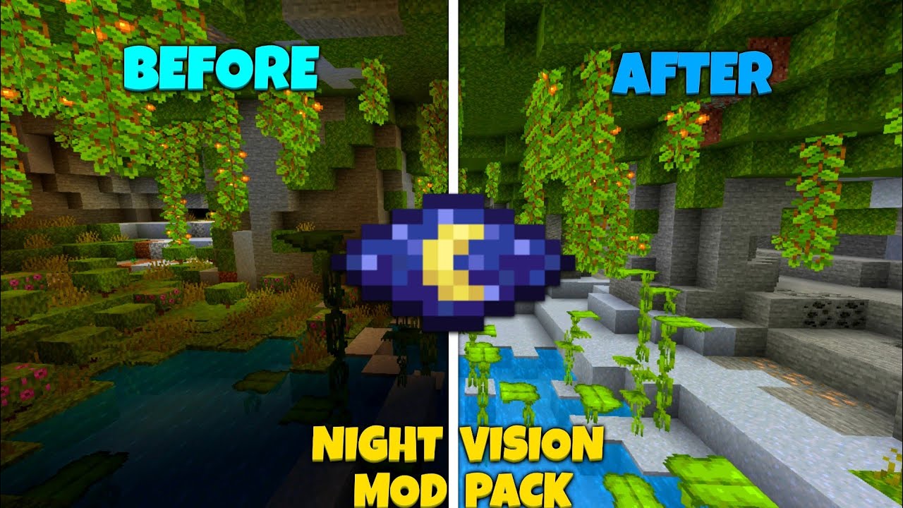 New Night Vision Mod Pack For MCPE 1.20+ ll Full Brightness Mod For ...