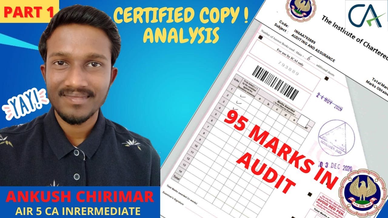 AUDIT ANSWER SHEET PART 1 | 95 MARKS | ICAI CERTIFIED COPIES | AIR 5 CA ...