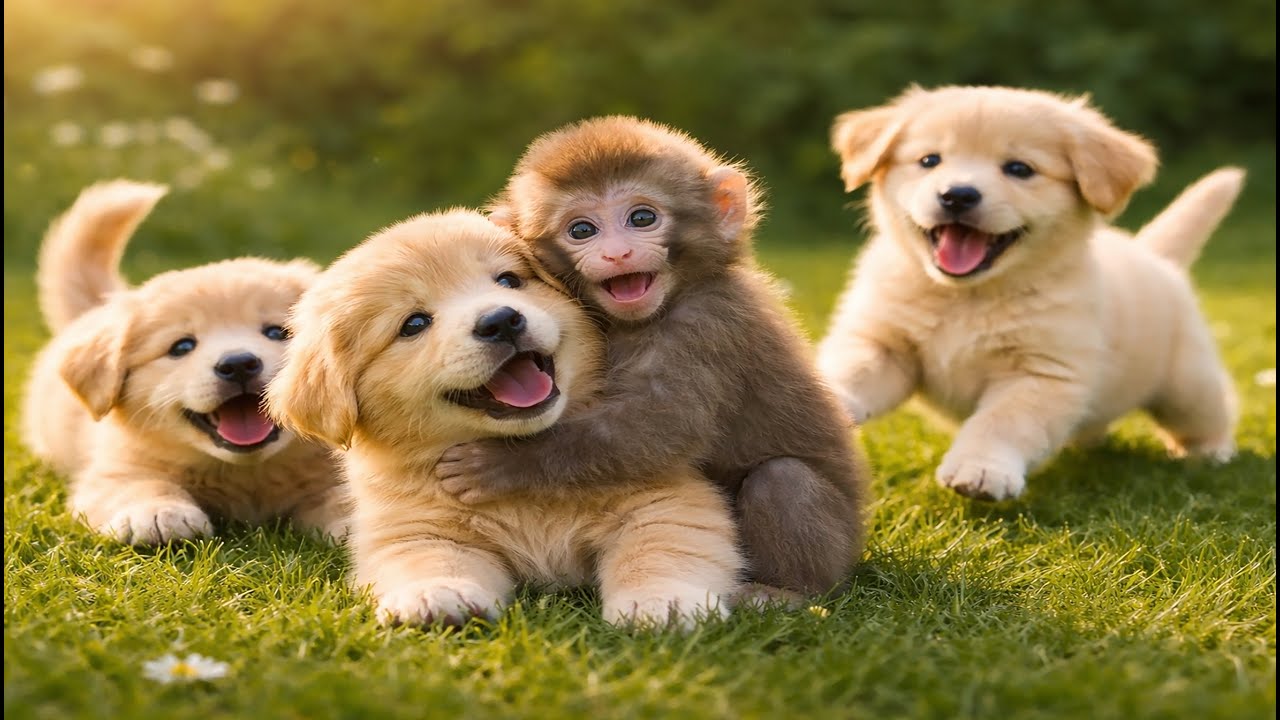 🐶💚 Happy Baby Puppies Playing Together on the Meadow | Cute Dog Videos ...
