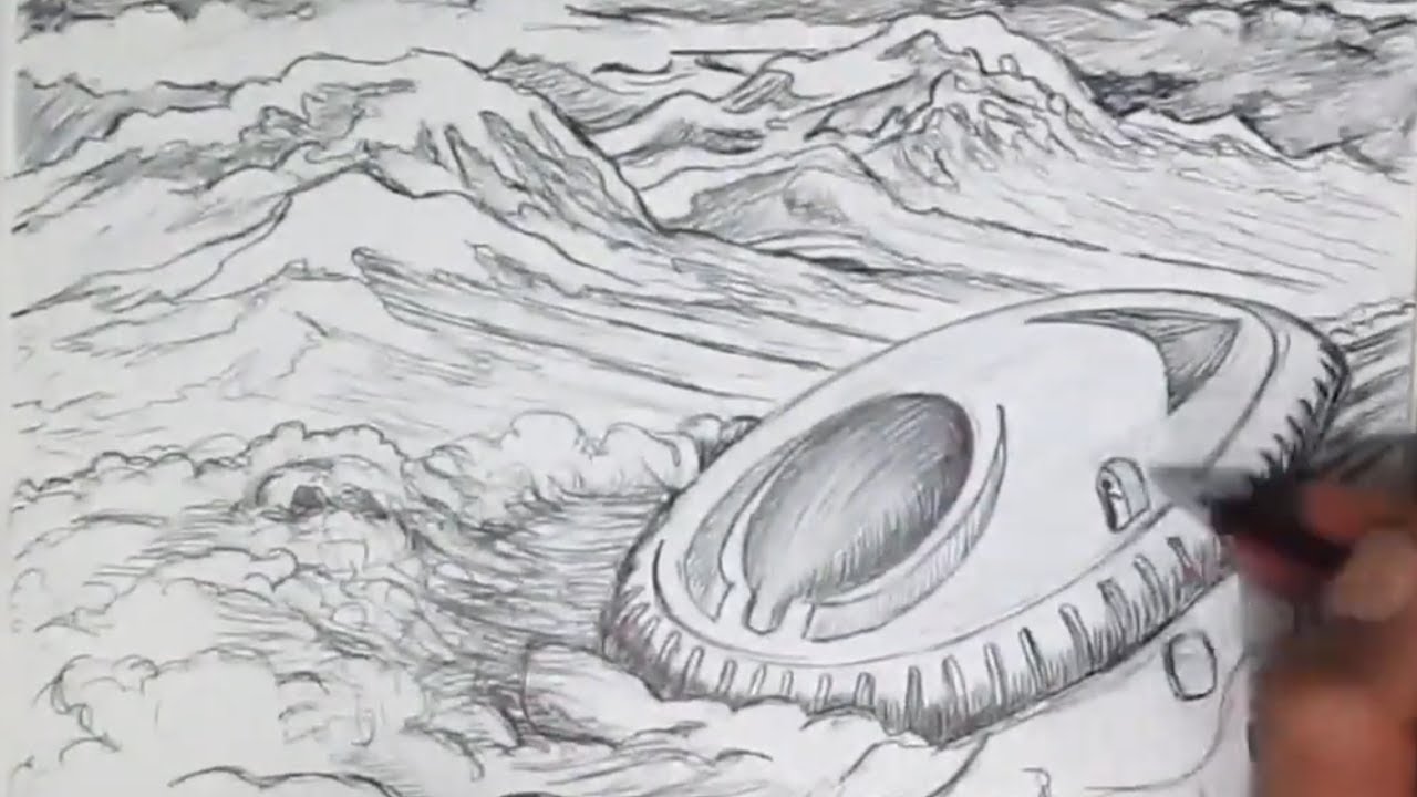 UFO Crash in the Mountains Quick Imagination Pen Drawing - YouTube