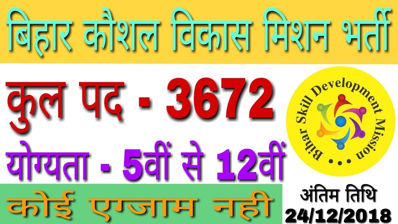 BSDM Recruitment 2018 Notification || Bihar Skill Development Mission Recruitment 2018 - Apply ...