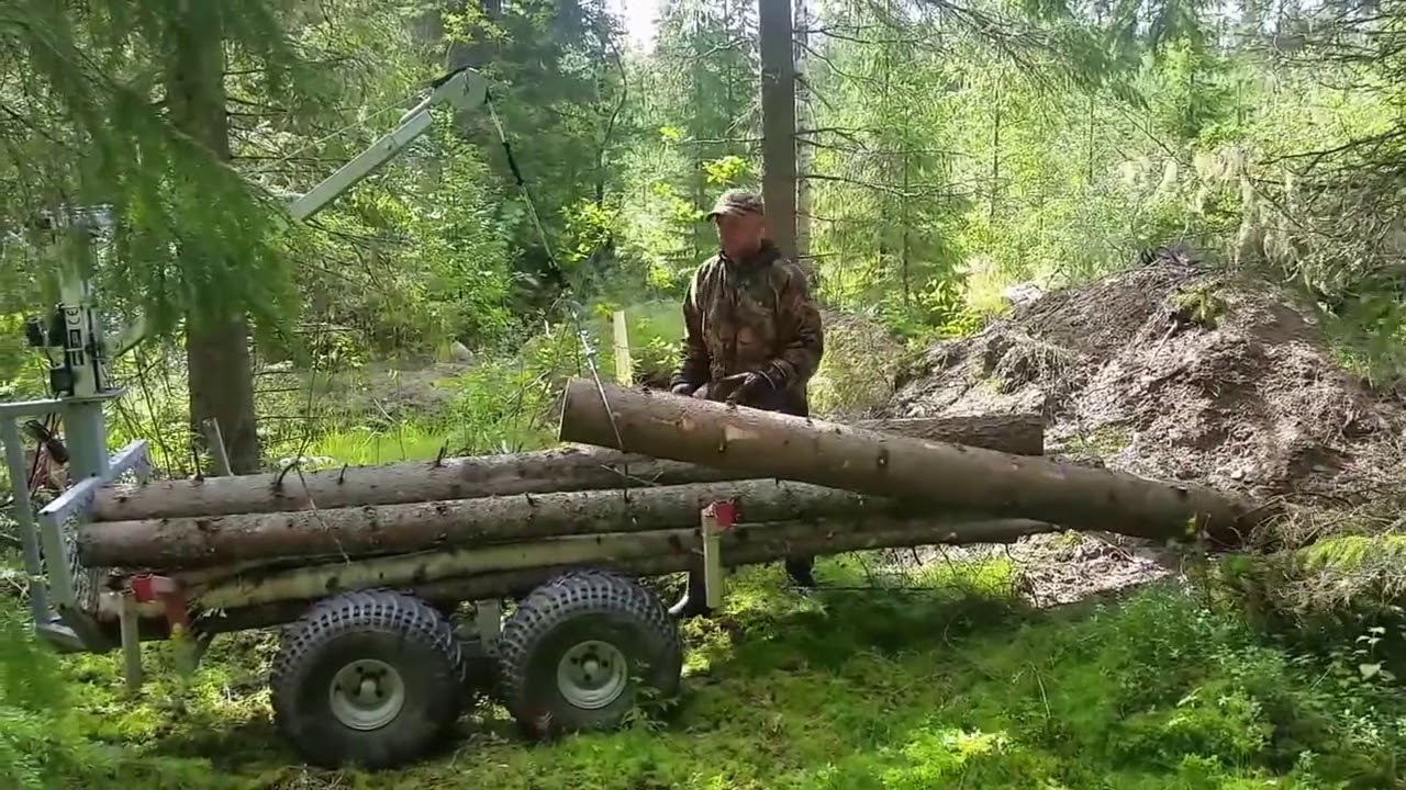 ATV log trailer Logging with Yamaha Grizzly and Stihl - YouTube