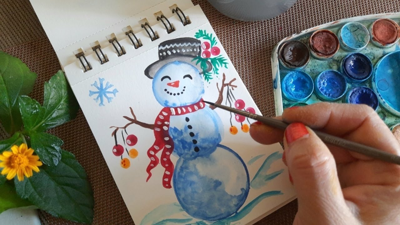 Snowman watercolor painting | Watercolor Christmas cards tutorial ...