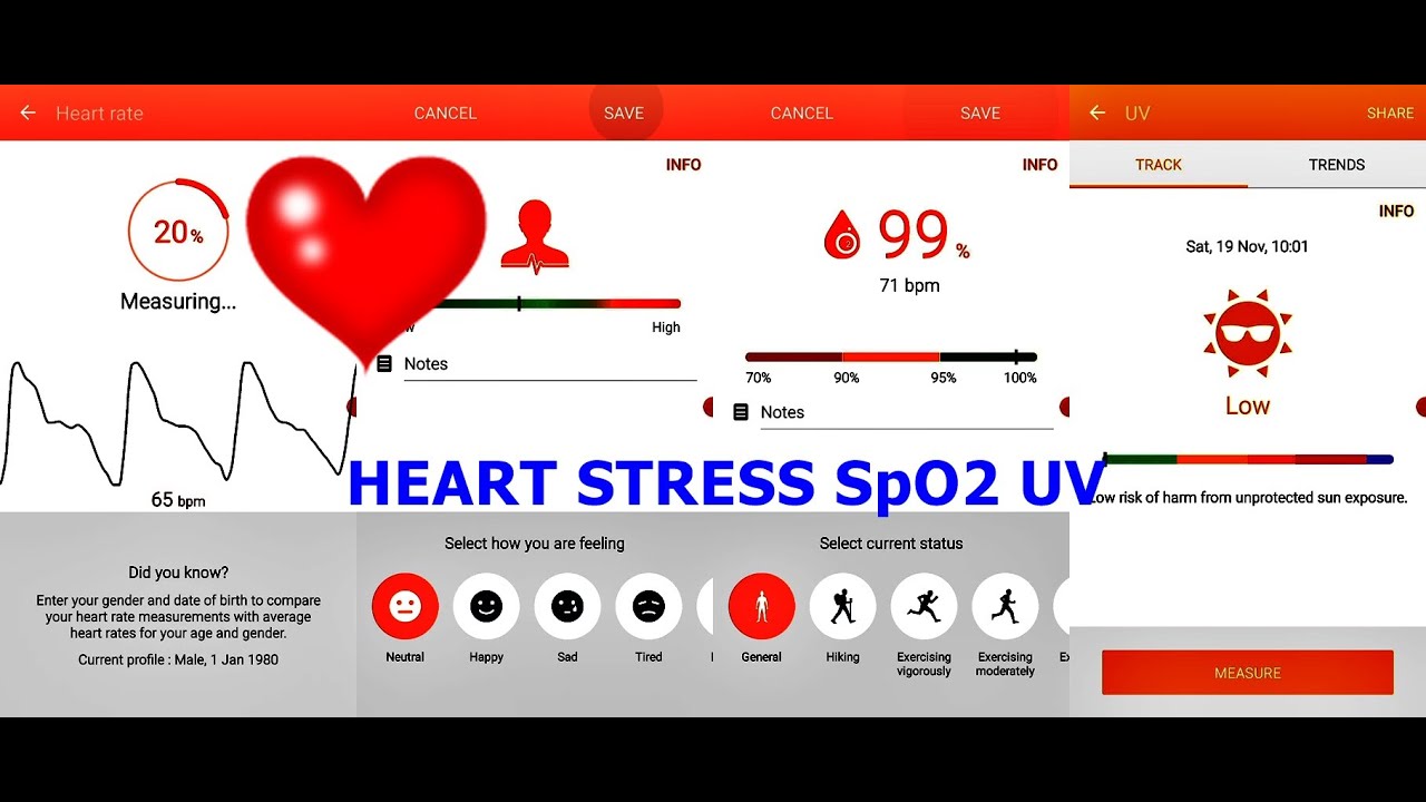 Samsung Galaxy screen recorder/ Heart rate, Stress, SpO2, UV measures ...