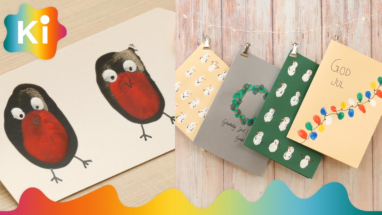 Hvordan lage julekort med fingermaling - YouTube