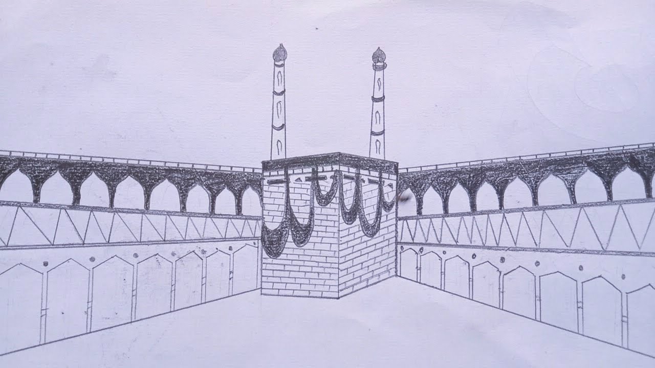 Kaaba drawing tutorial Easy drawing l how to draw Makkah - pencile ...