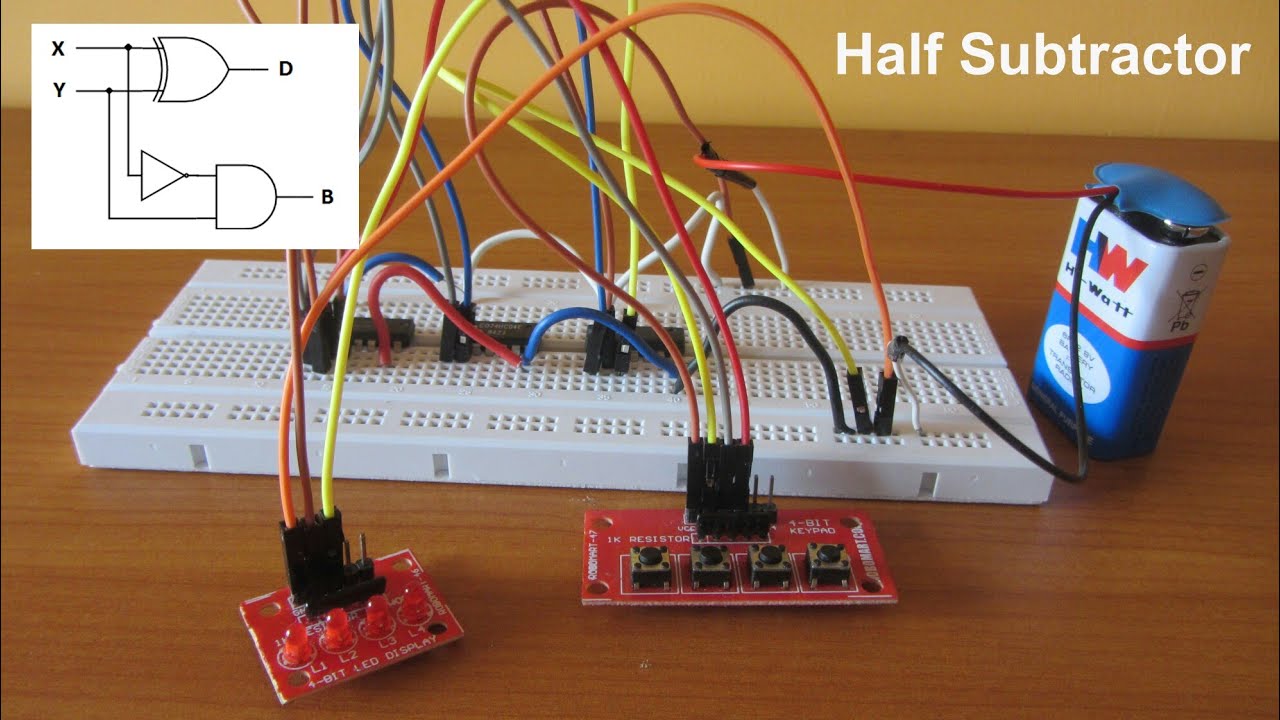 How to make Half Subtractor on Breadboard - YouTube