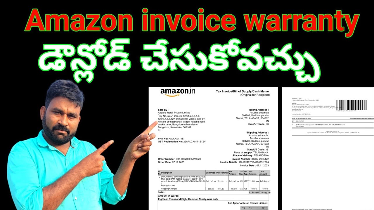 how to download Amazon invoice and download warranty Pslip In Telugu ...