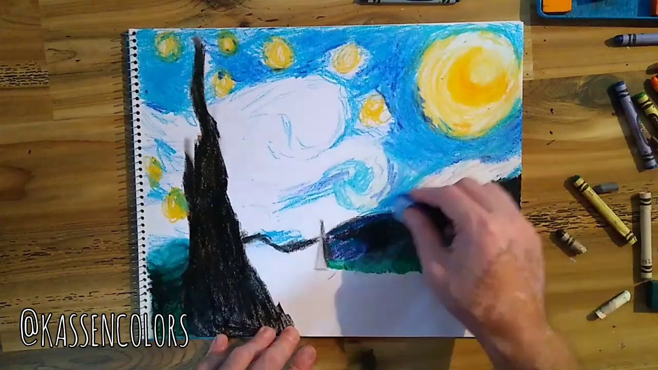 Pintemos la Noche estrellada usando colores de cera ''Crayolas" - YouTube