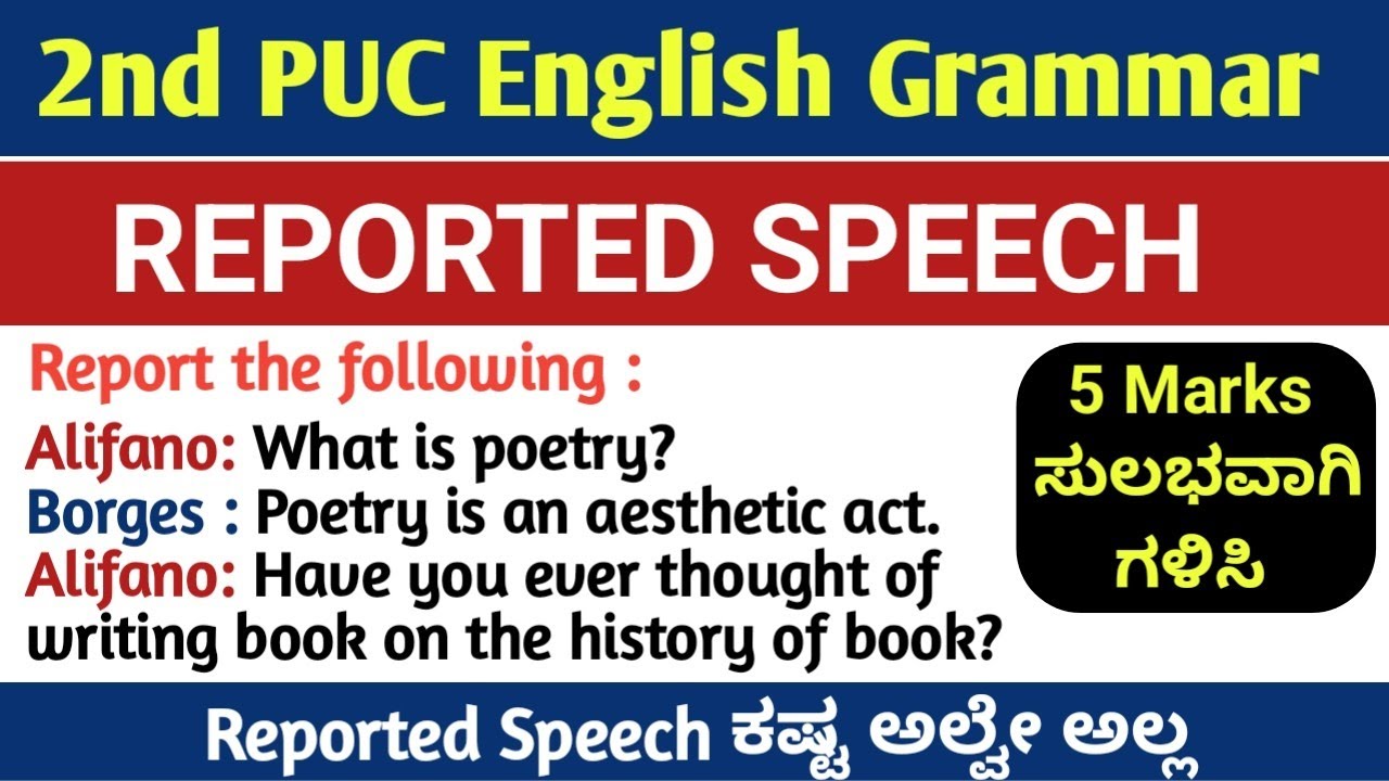 2nd PUC Reported Speech English Grammar Question | Report the following ...