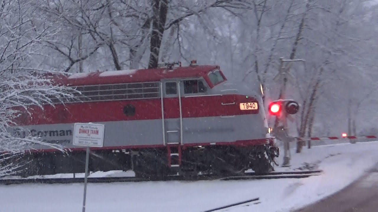 RJ Corman Dinner Train in a Wet Snowfall - YouTube
