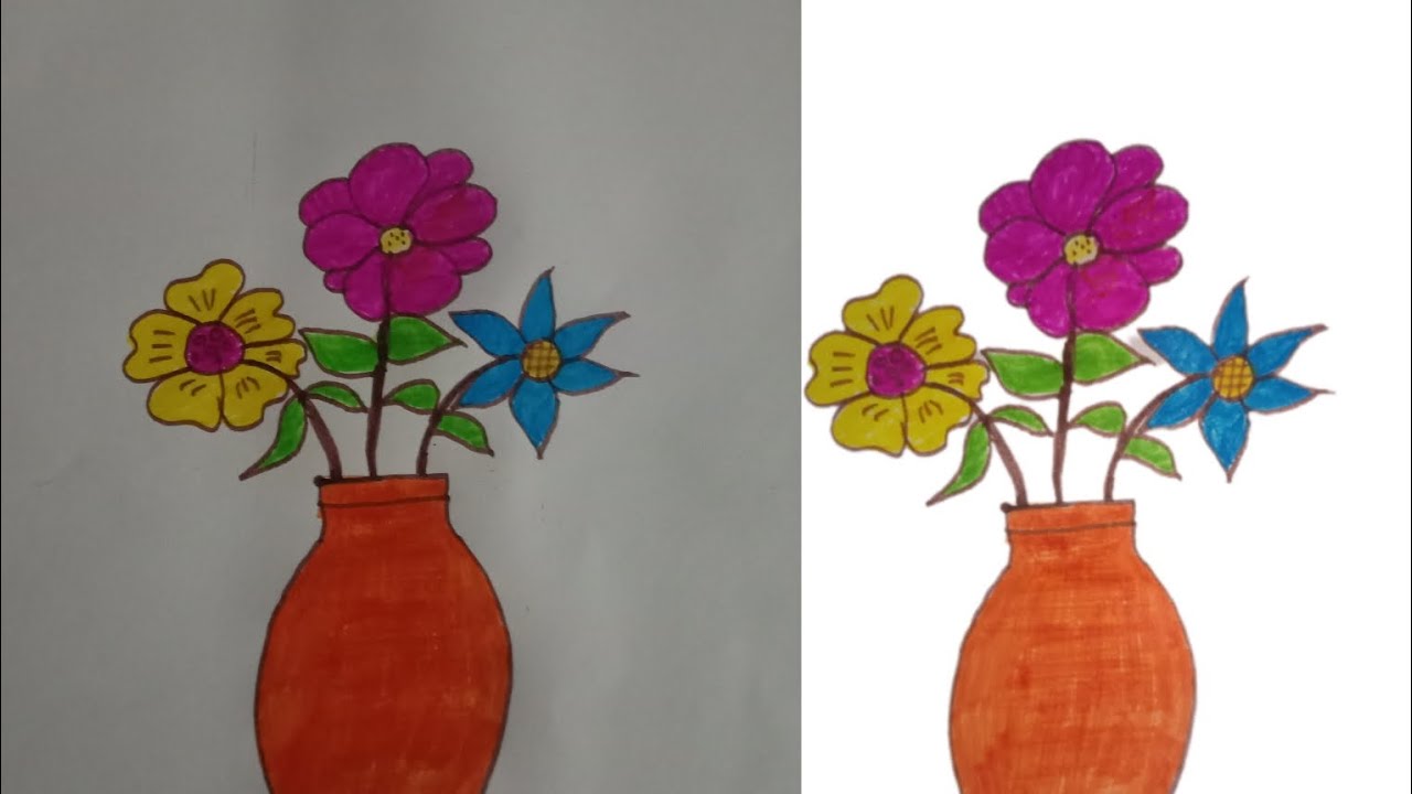 How tp draw beautiful flower vase //Easy vase drawing/draw flower vase ...
